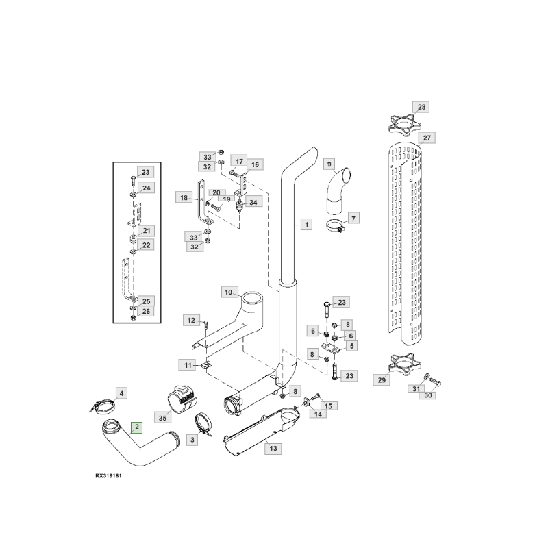 Cot flexibil esapament John Deere RE217832, RE214149